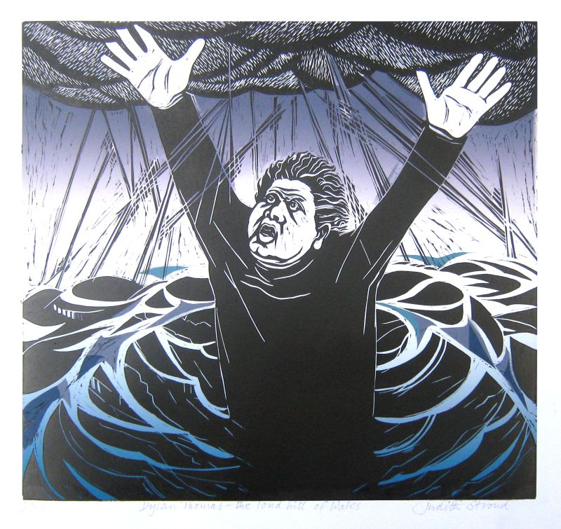 Judith Stroud ‘Dylan Thomas, The loud hill of Wales’ Linocut | Swansea ...