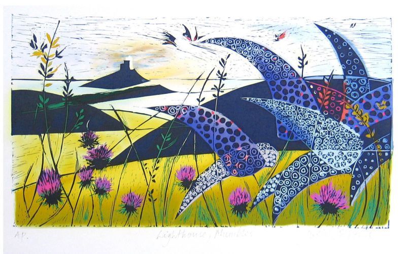 Judith Stroud ‘Lighthouse Mumbles’ Linocut | Swansea Print Workshop